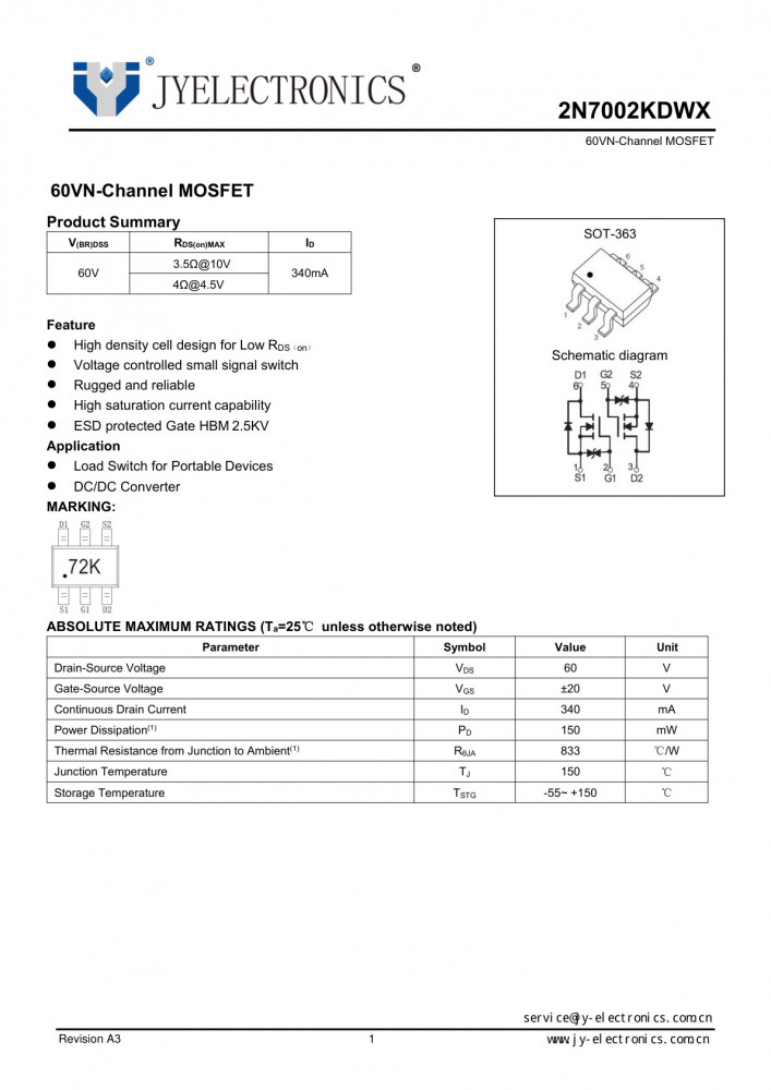 2N7002KDWX datasheet page 1