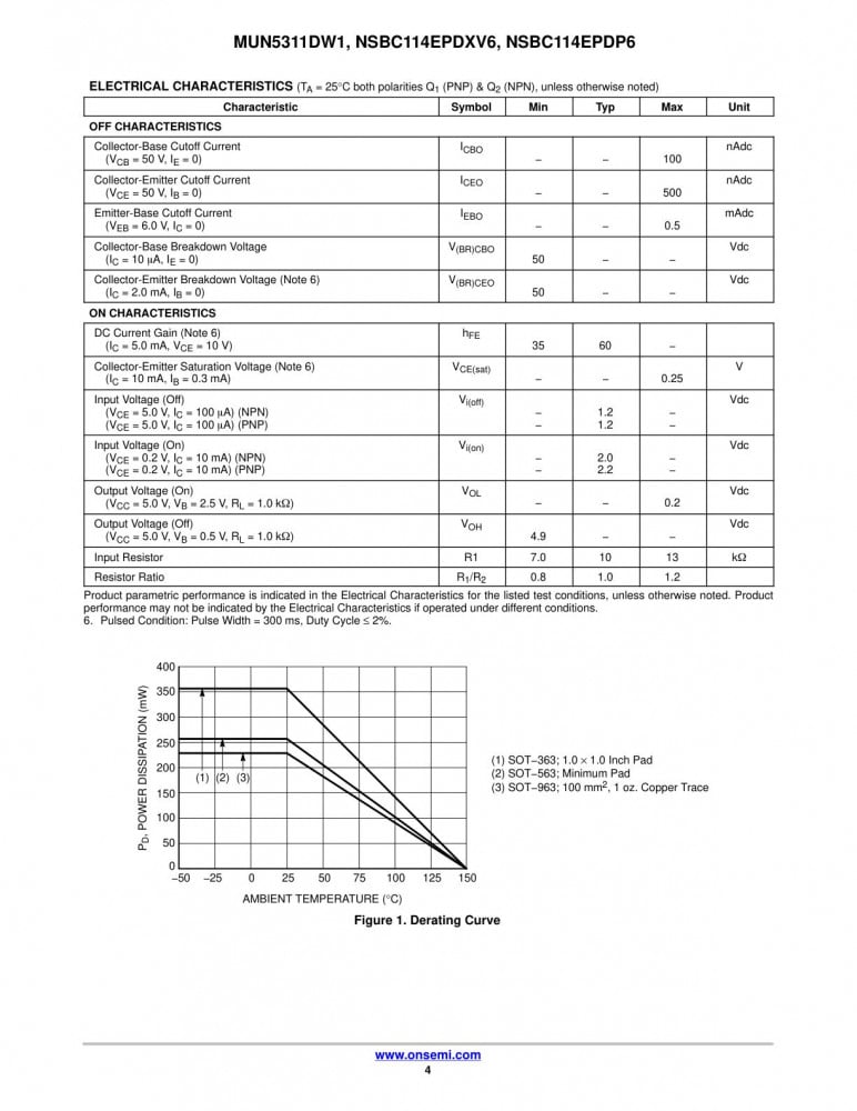 SMUN5311DW1T3G technical document page 4