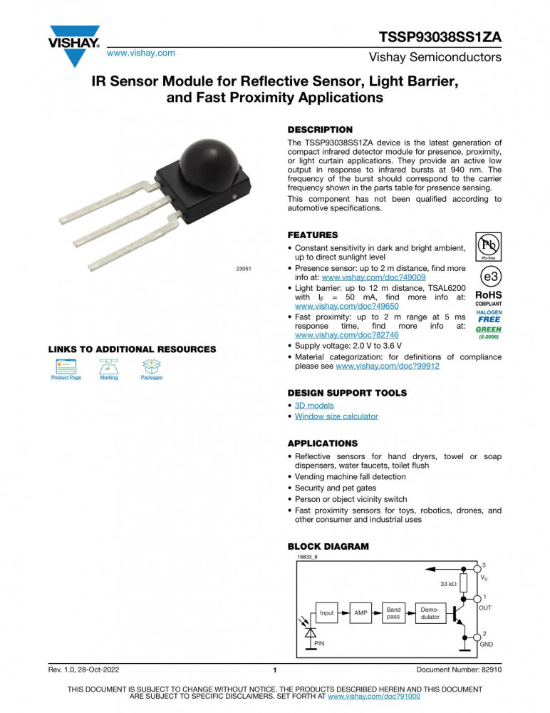 TSSP93038SS1ZA datasheet page 1