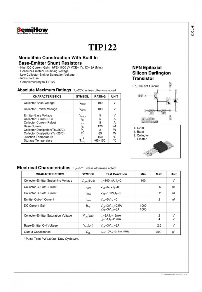 TIP122 datasheet page 1