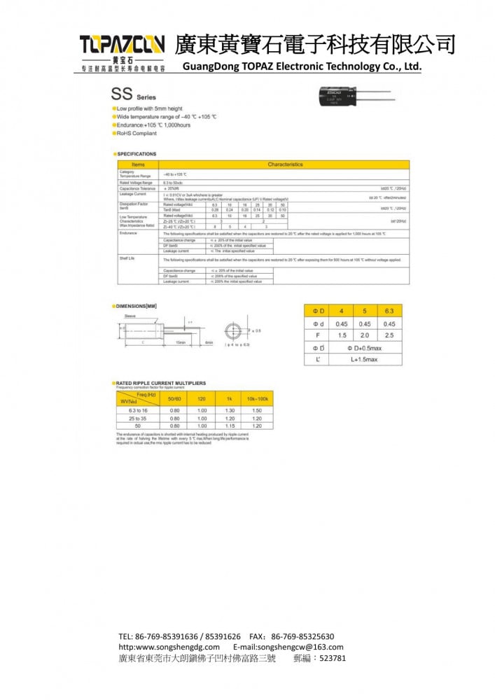 TOPAZ SS Series specification page 2