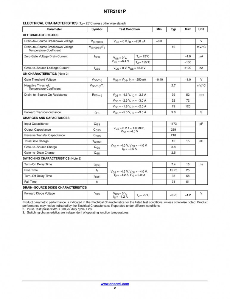 NTR2101PT1G datasheet page 2