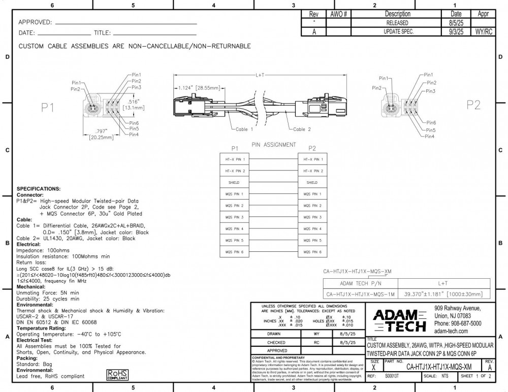 ADAM TECH CA-HTJ1X-HTJ1X-MQS-XM assembly drawing, page 1