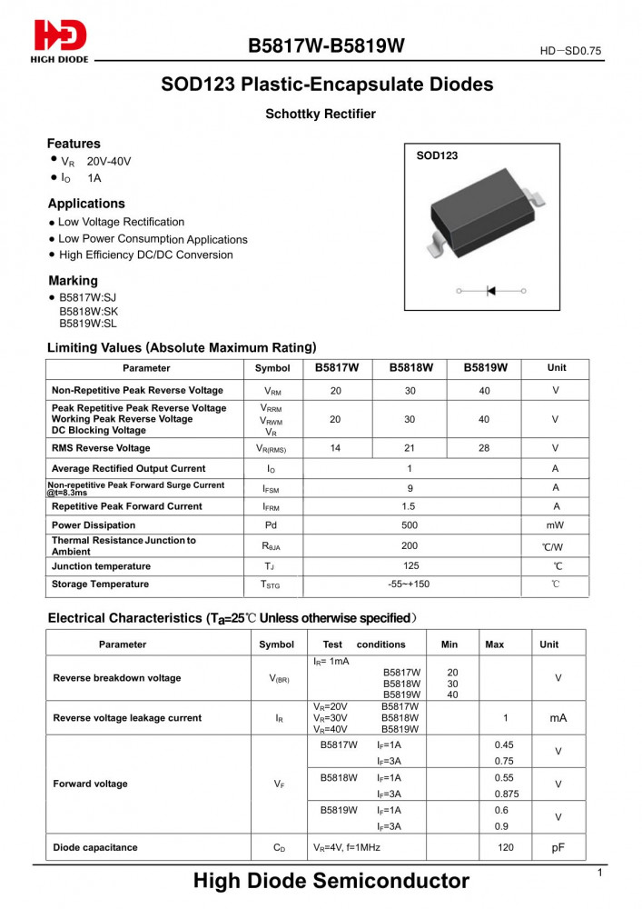 B5819W datasheet page 1