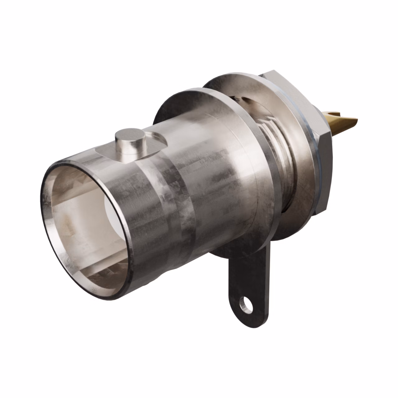 BNC Jack, Straight, Bulkhead Receptacle, Solder Cup Contact, Brass Body, Nickel (Ni) Plated, with Ground Lug, 50 Ohms for sale