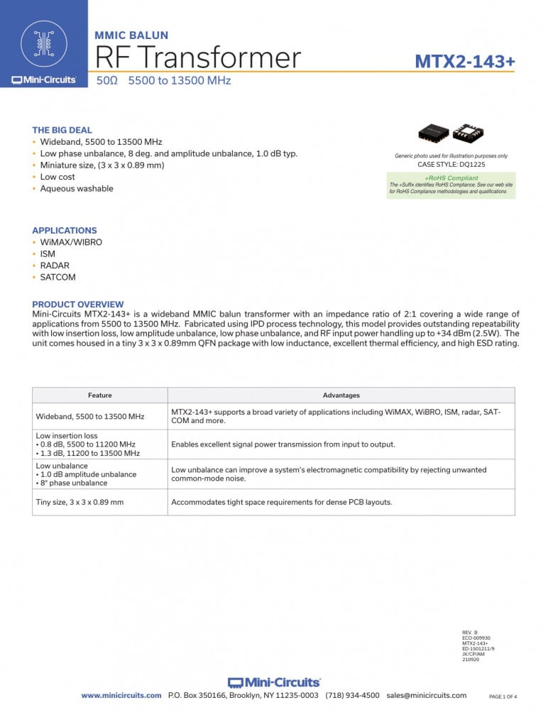 MTX2-143+ datasheet page 1