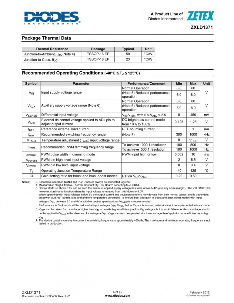 ZXLD1371EV4 datasheet page 4