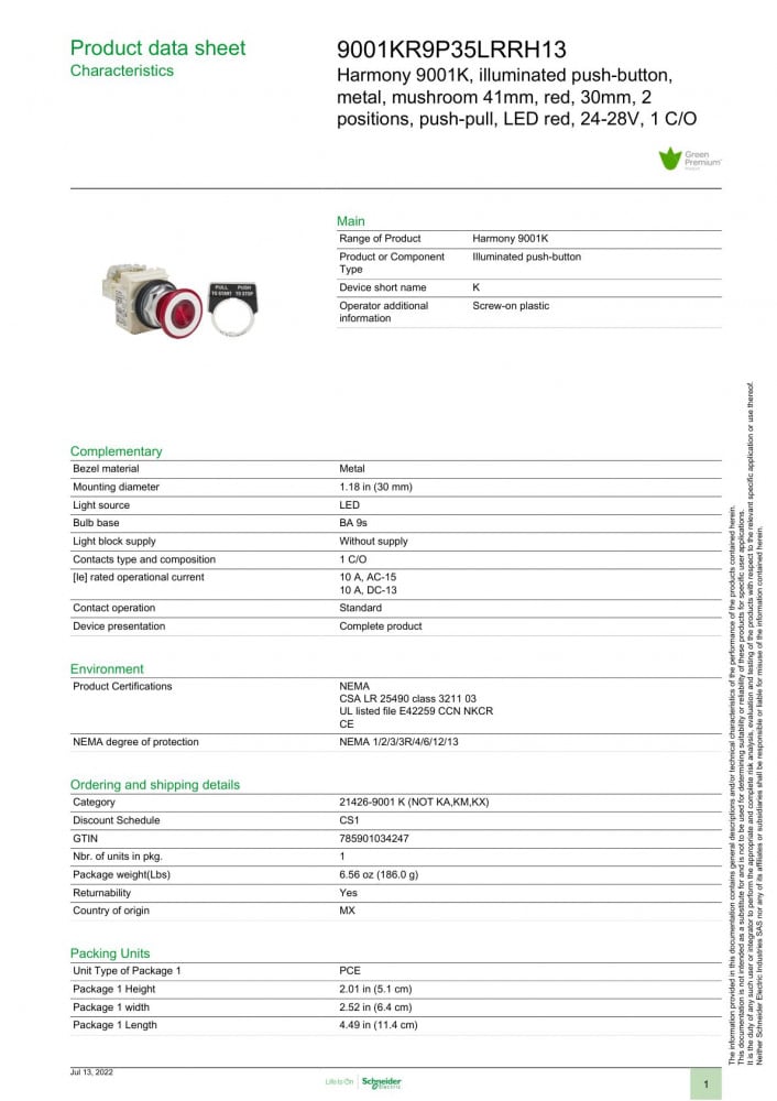 9001KR9P35LRRH13 technical document page 1