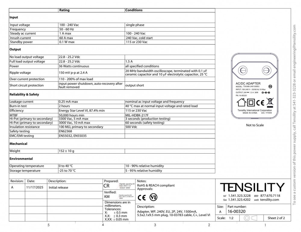 Tensility International 16-00320 product specification, page 2