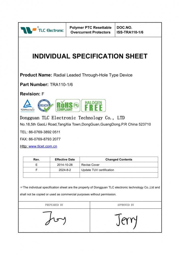 TRA110-1/6 datasheet page 1