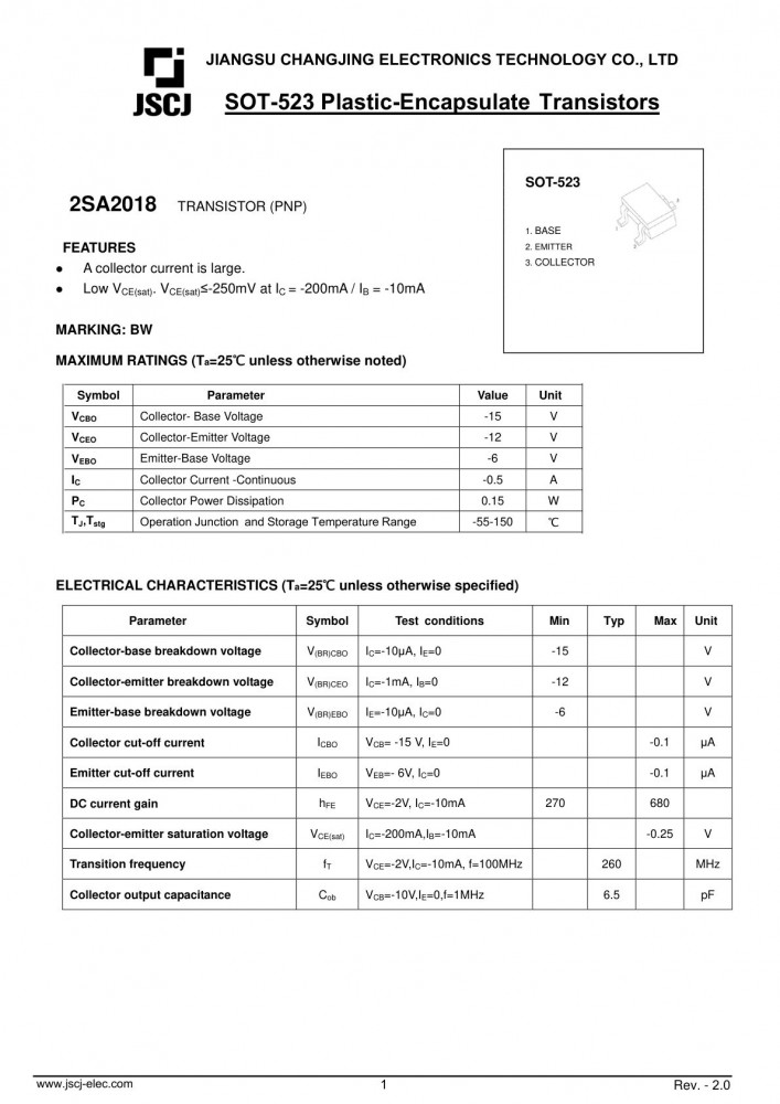 2SA2018 datasheet page 1