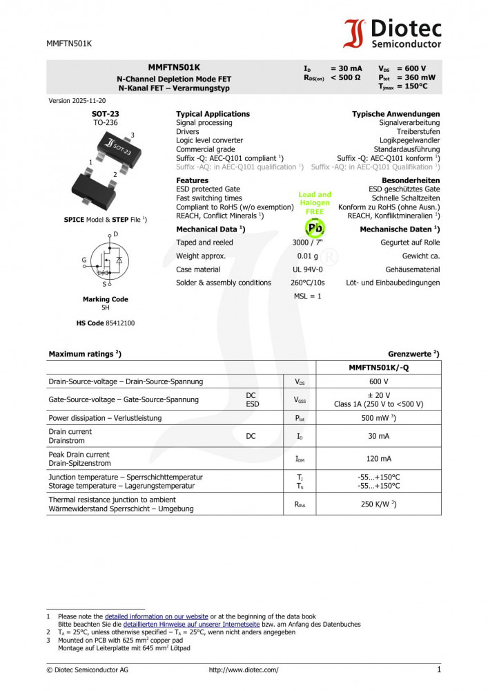 MMFTN501K technical document page 1