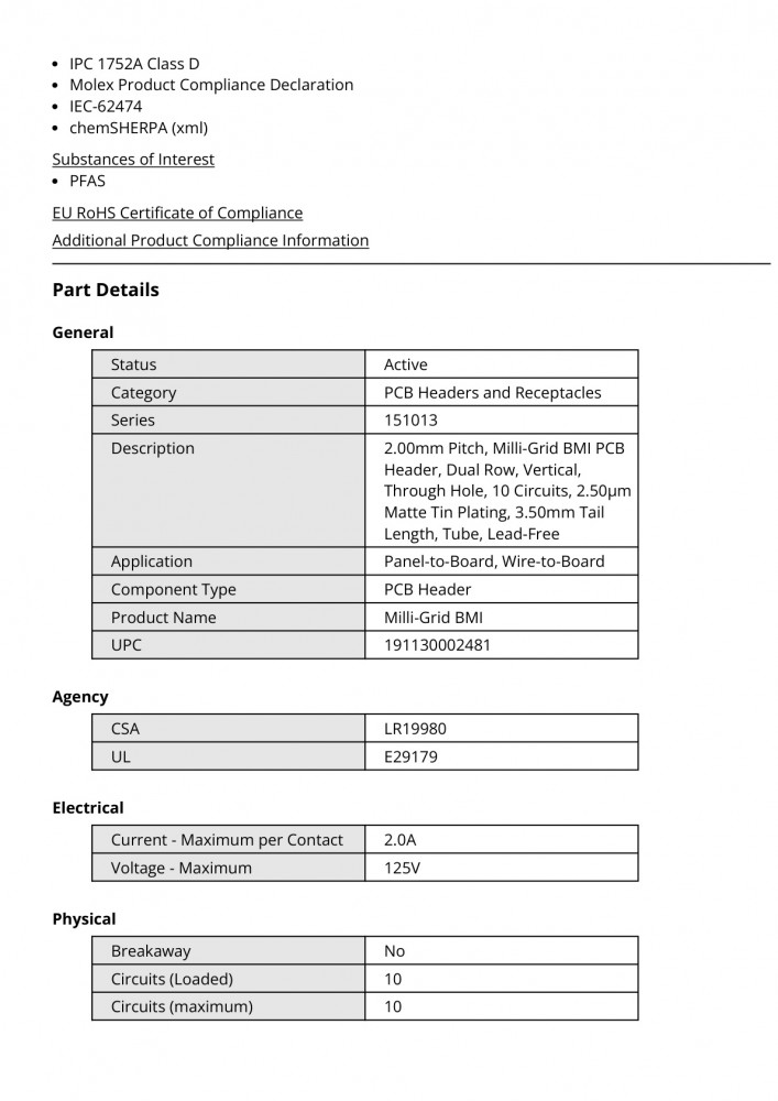 Molex Milli-Grid technical specification page 2