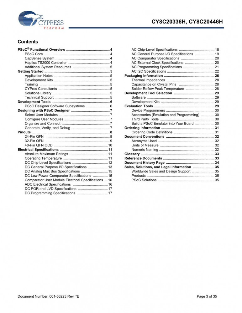 CY8C20566A technical document page 3