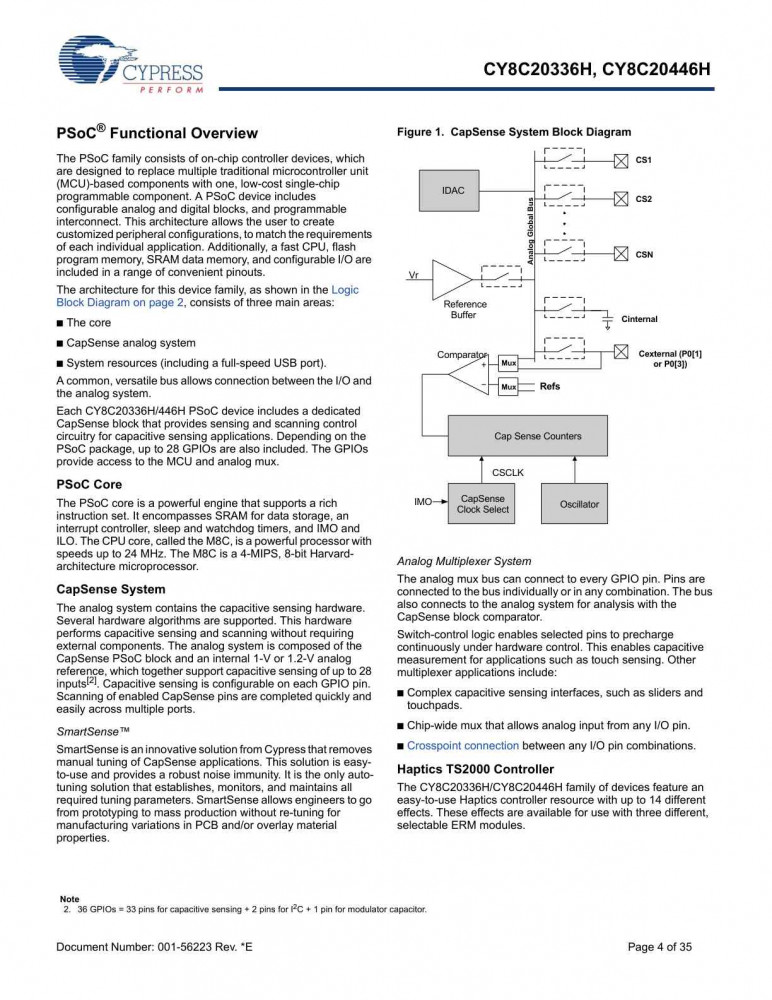 CY8C20566A technical document page 4