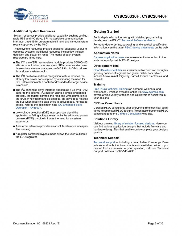 CY8C20566A technical document page 5