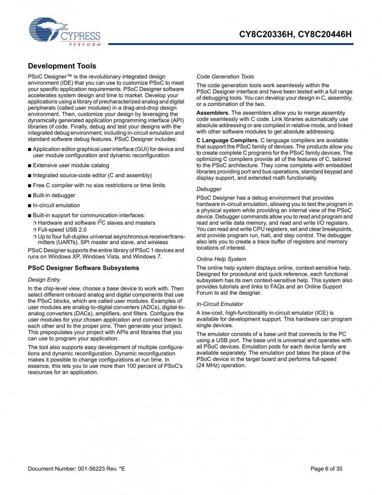 CY8C20566A technical document page 6