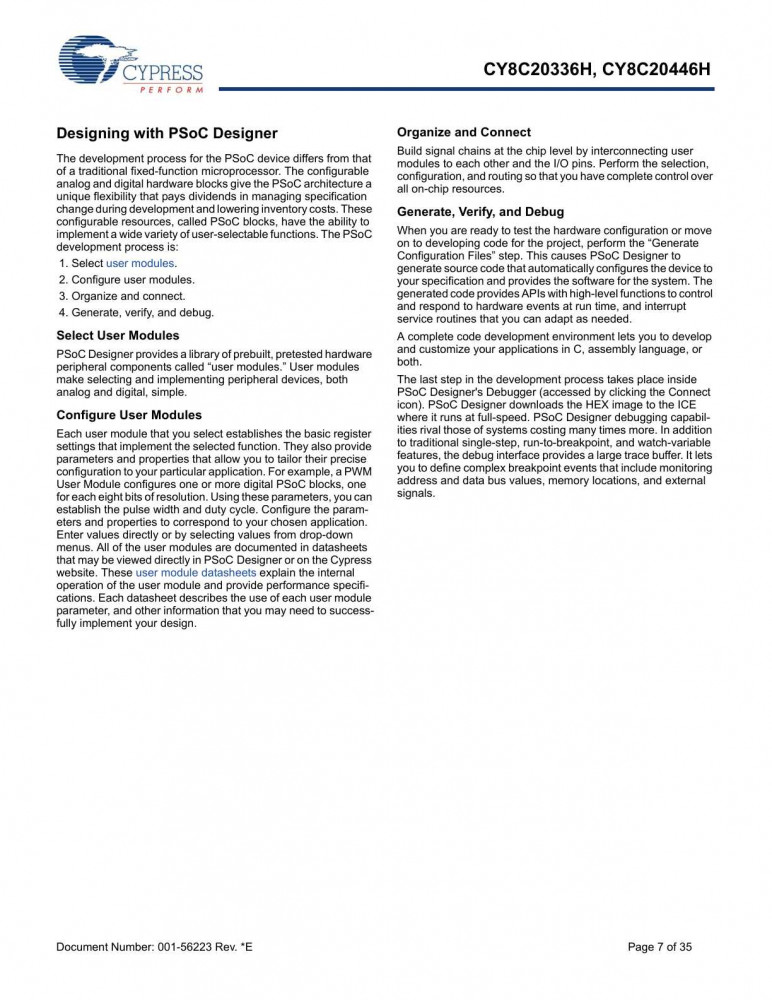 CY8C20566A technical document page 7