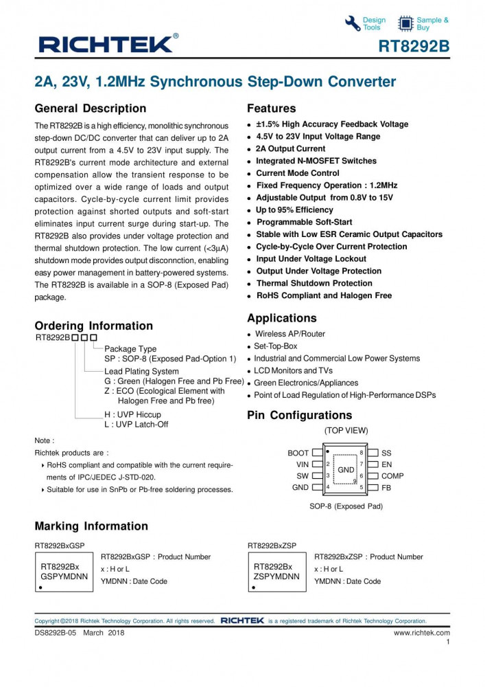 RT8292B datasheet page 1