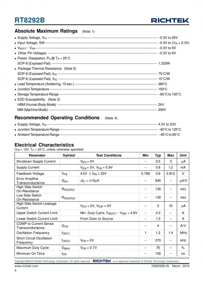 RT8292B datasheet page 4