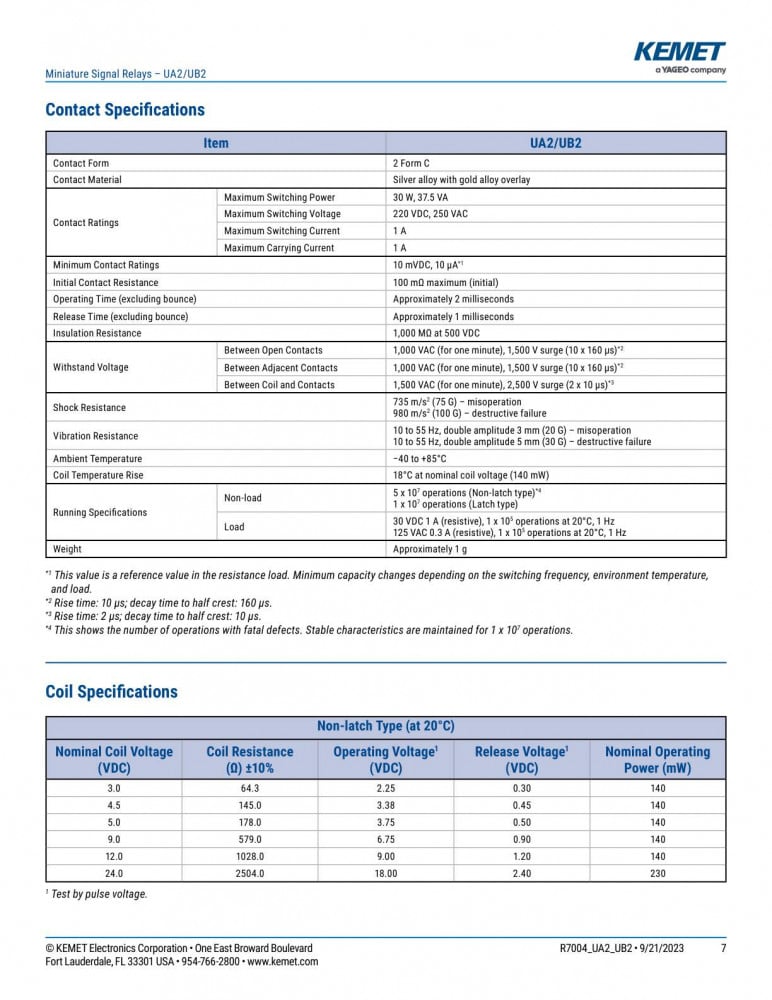 KEMET UB2 relay document page 7