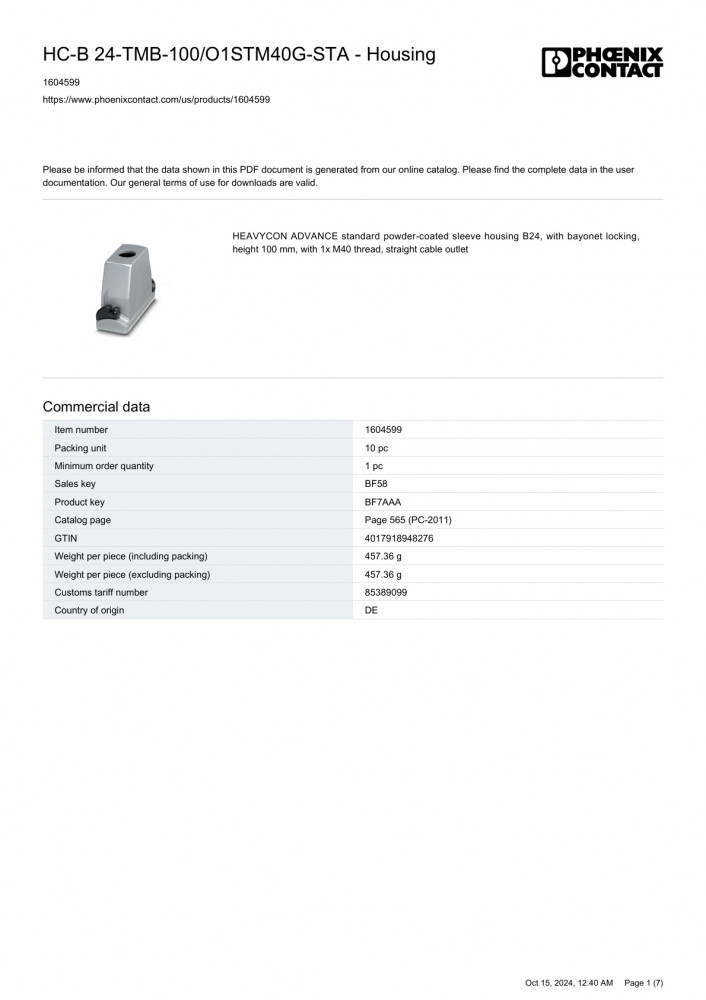 Phoenix Contact 1604599 technical document page 1