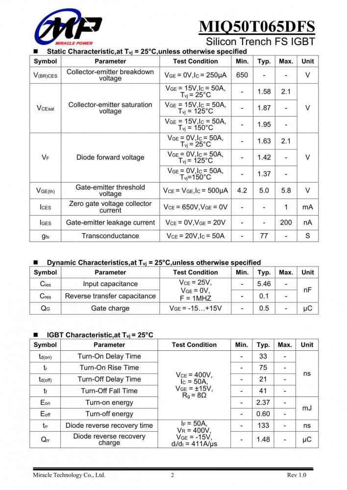 MIQ50T065DFS datasheet page 2