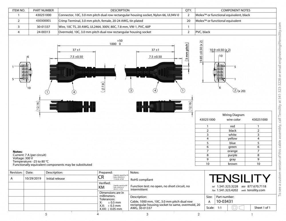 Tensility 10-03431 cable assembly drawing preview