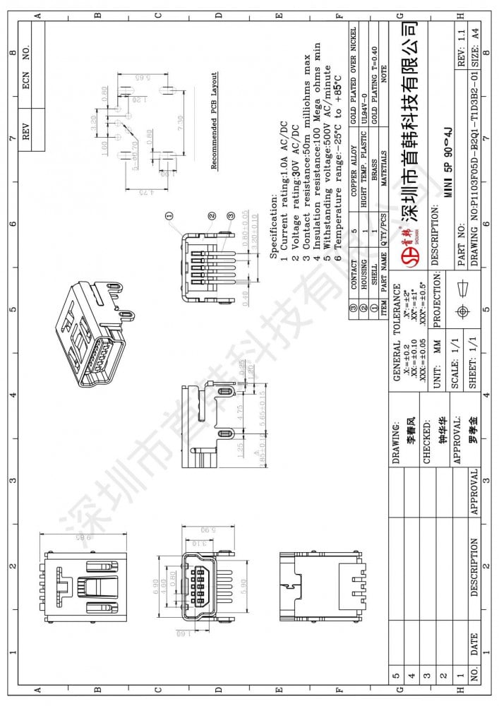 SHOU HAN MINI 5P 90°4J approval specification page 1
