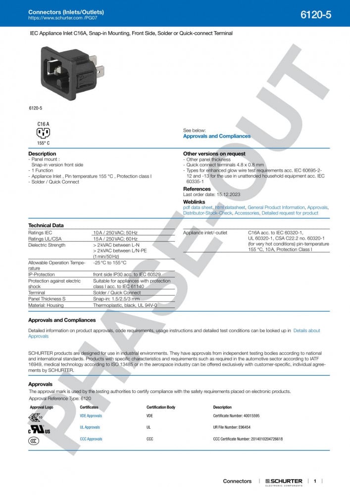 SCHURTER 6120.5315 datasheet page 1