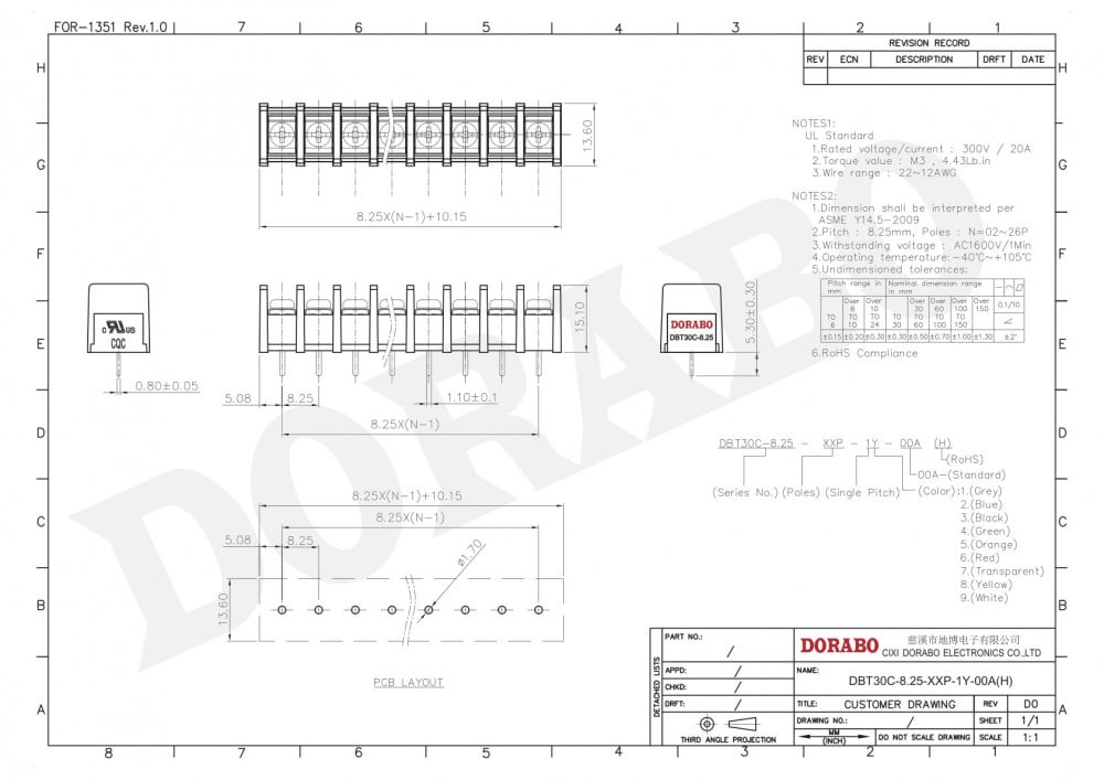 DORABO DBT30C-8.25-14P-BK-P technical document preview