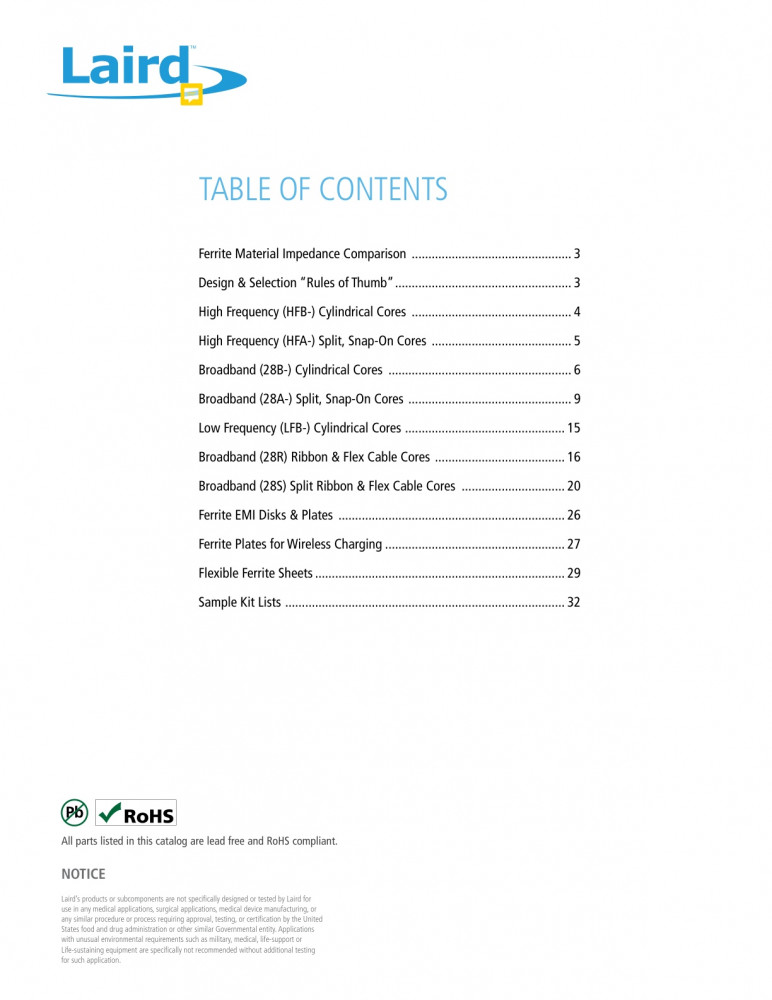 Laird ferrite EMI cable core catalog page 4