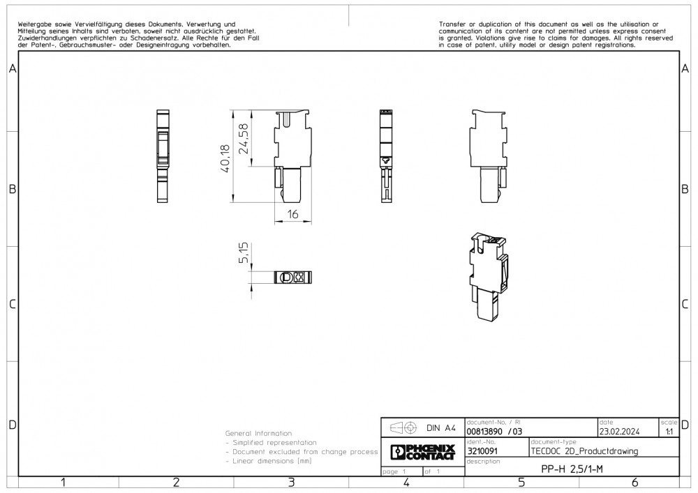 Phoenix Contact PP-H 2.5/1-M technical document preview