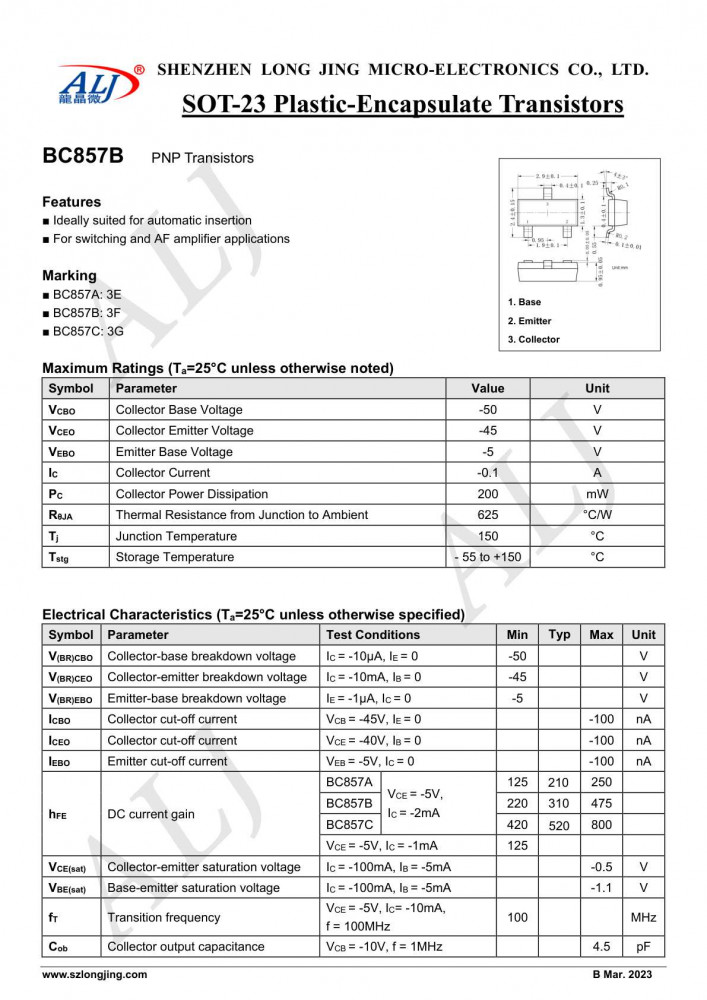 ALJ BC857B datasheet page 1