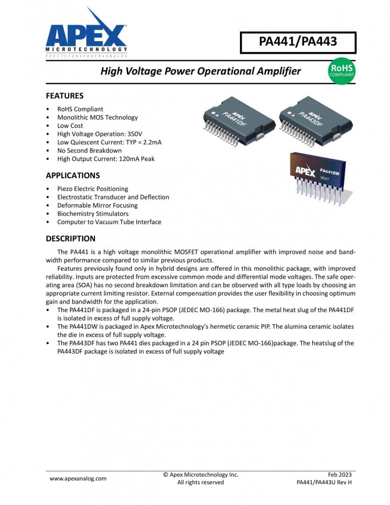 PA441DF datasheet page 1