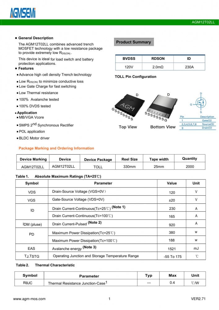 AGM12T02LL datasheet page 1