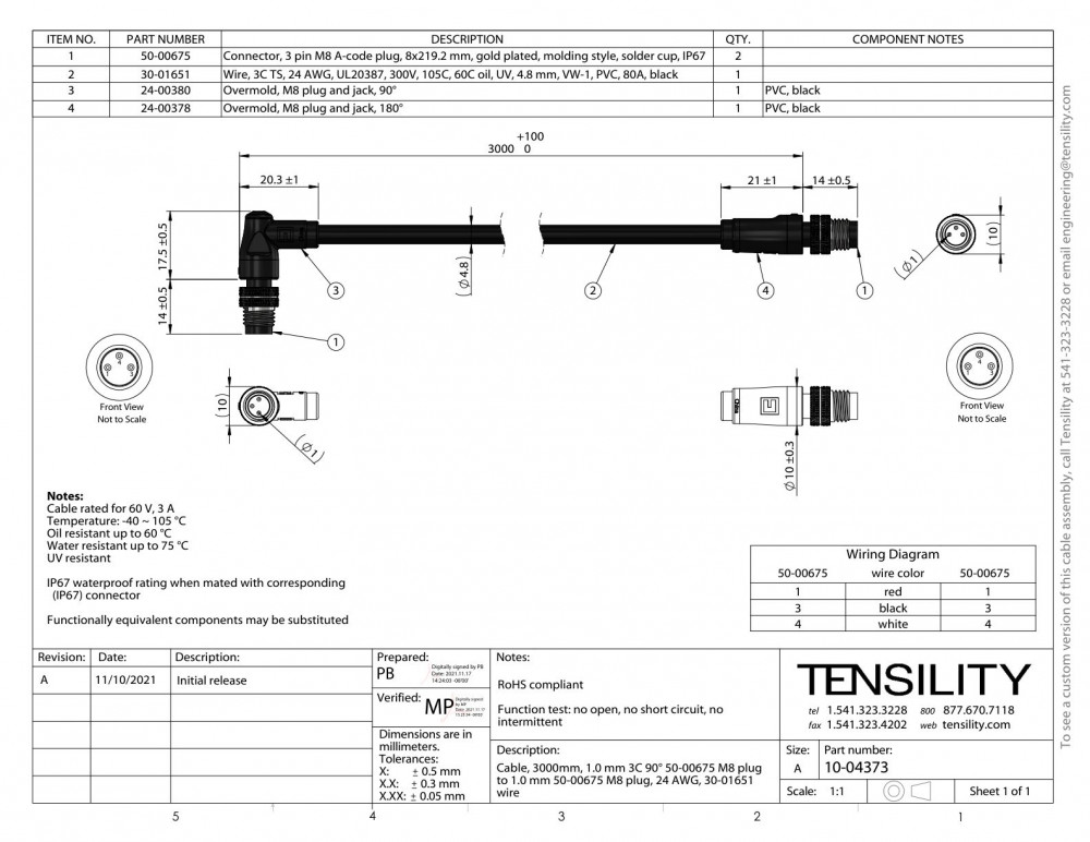 Tensility International 10-04373 cable assembly drawing