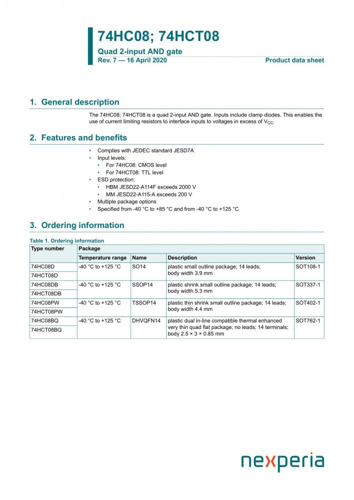 74HC08D,653 datasheet page 1