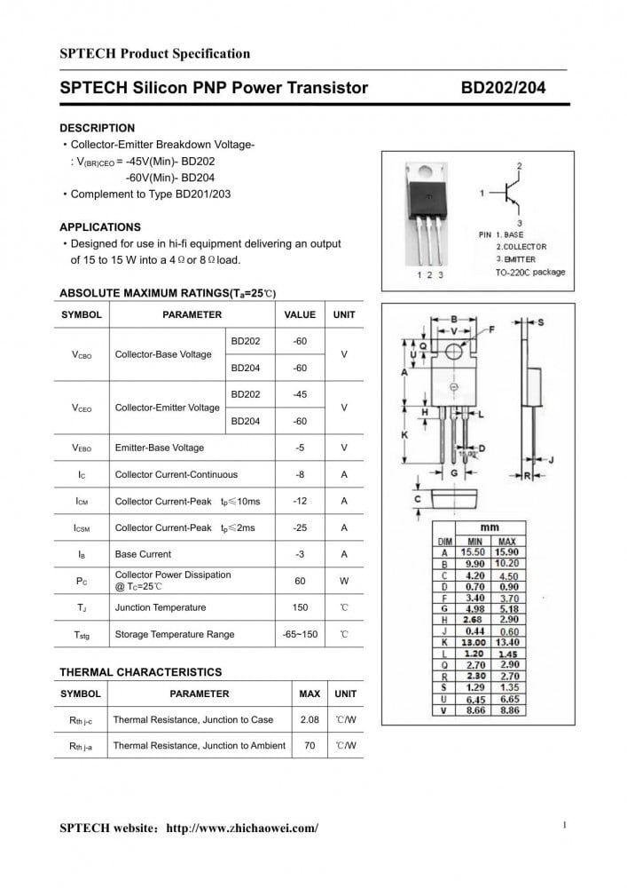 SPTECH BD202 datasheet page 1