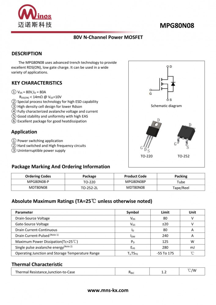 MPG80N08 datasheet page 1