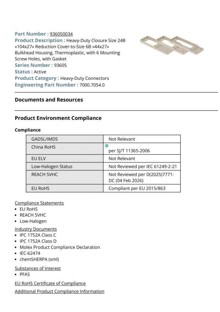936050034 product document image, page 1