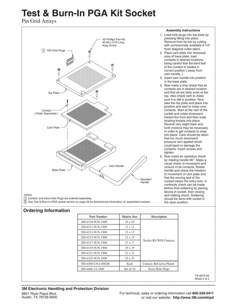 3M TS-0675-09 PGA kit socket specification sheet, page 2
