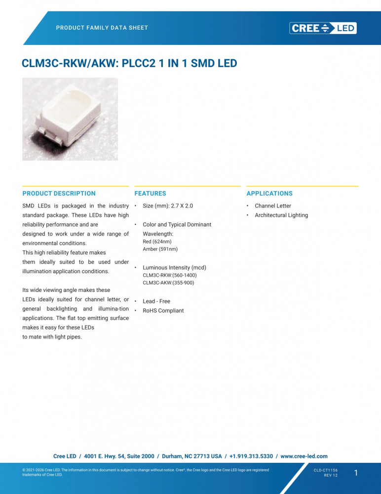 CLM3C-AKW datasheet page 1