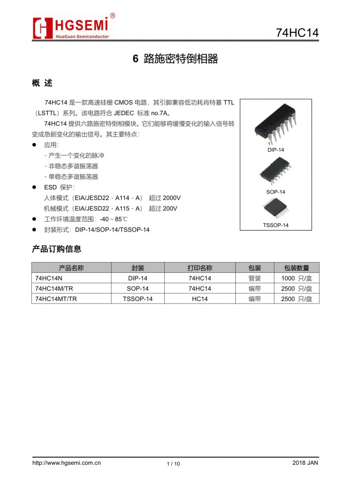 74HC14MT/TR datasheet page 1