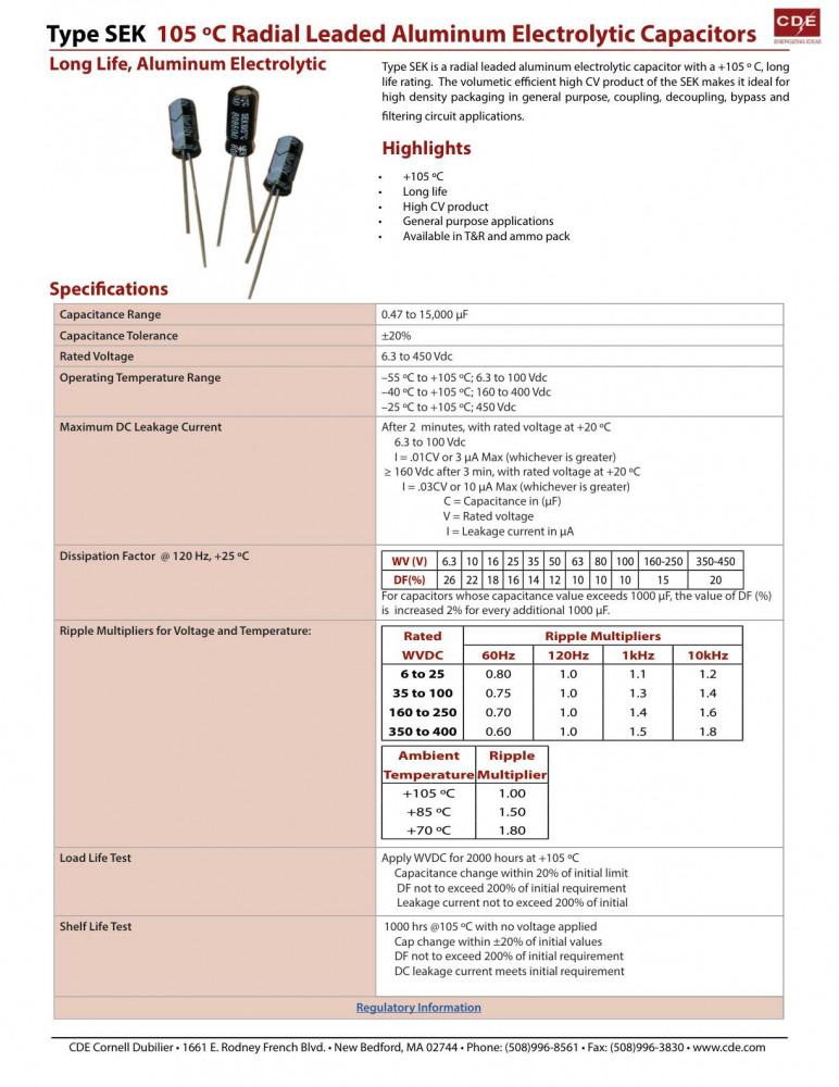 SEK datasheet page 1