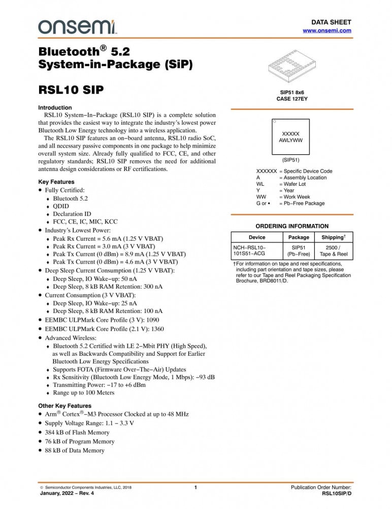 RSL10 SiP technical document page 1