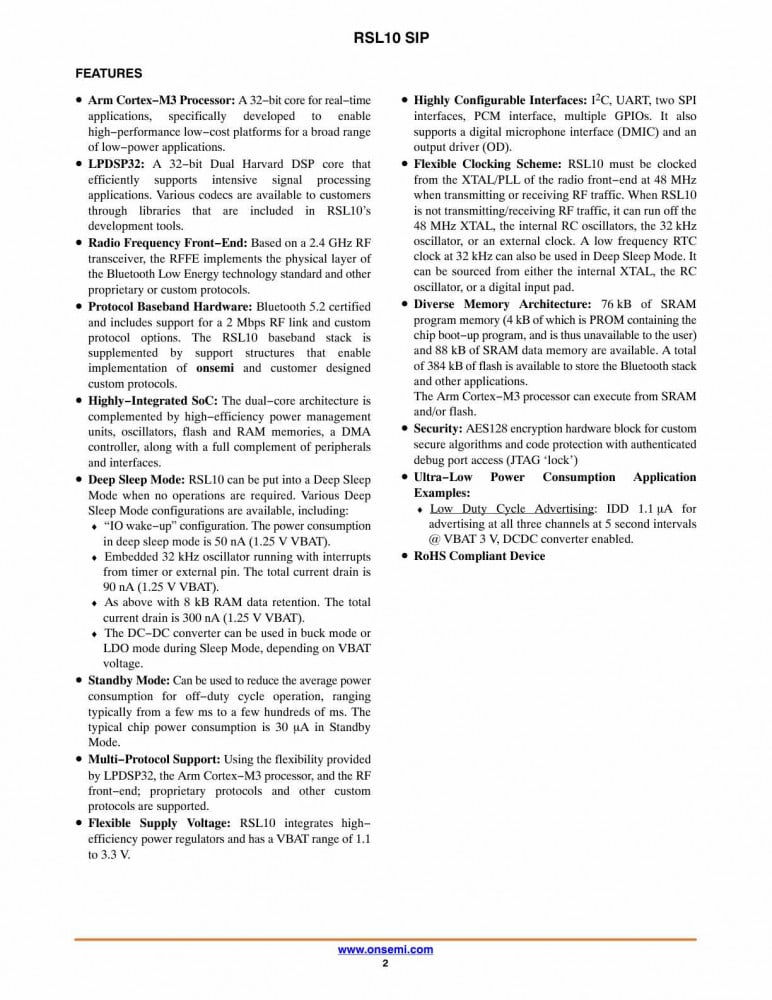 RSL10 SiP technical document page 2