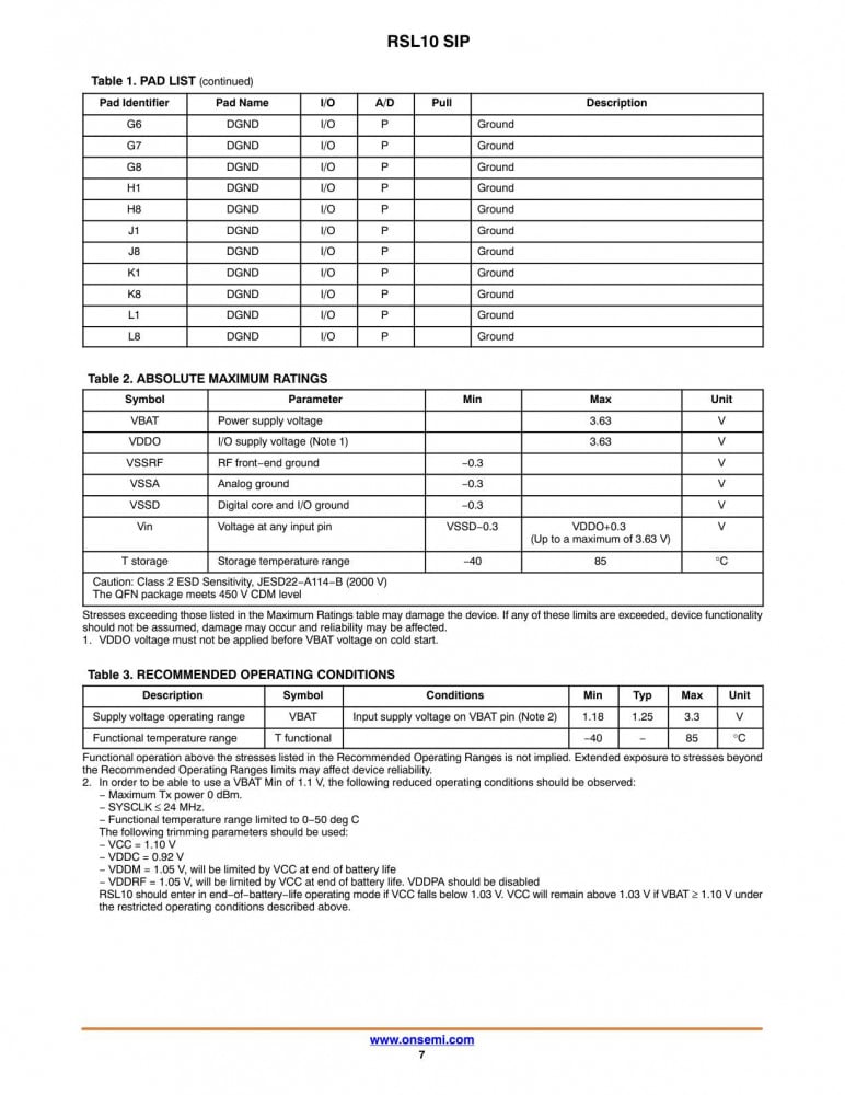 RSL10 SiP technical document page 7