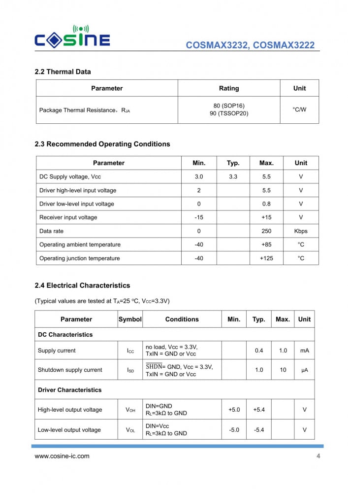 COSMAX3222 datasheet page 4