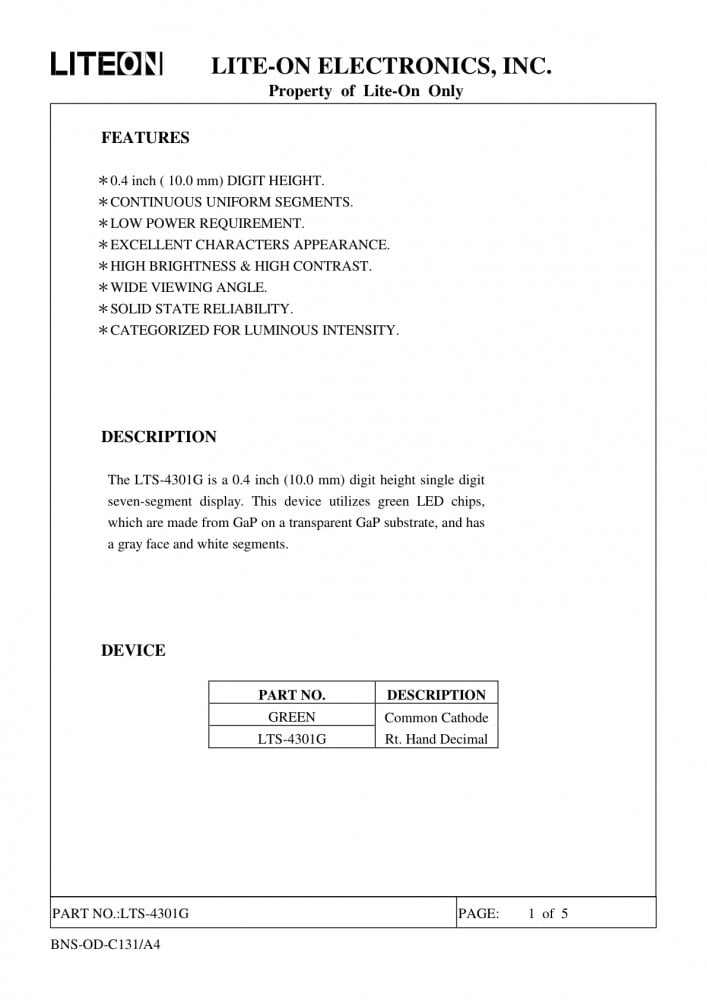 LTS-4301G datasheet page 2